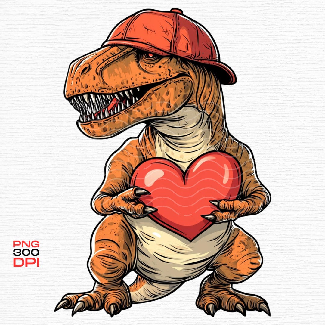 Dinosaur Valentine Clipart T-rex Heart Illustration Cute Dino Love PNG ...