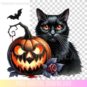 Halloween PNG, Spooky Black Cat Halloween PNG, Spooki Pumpkin ...