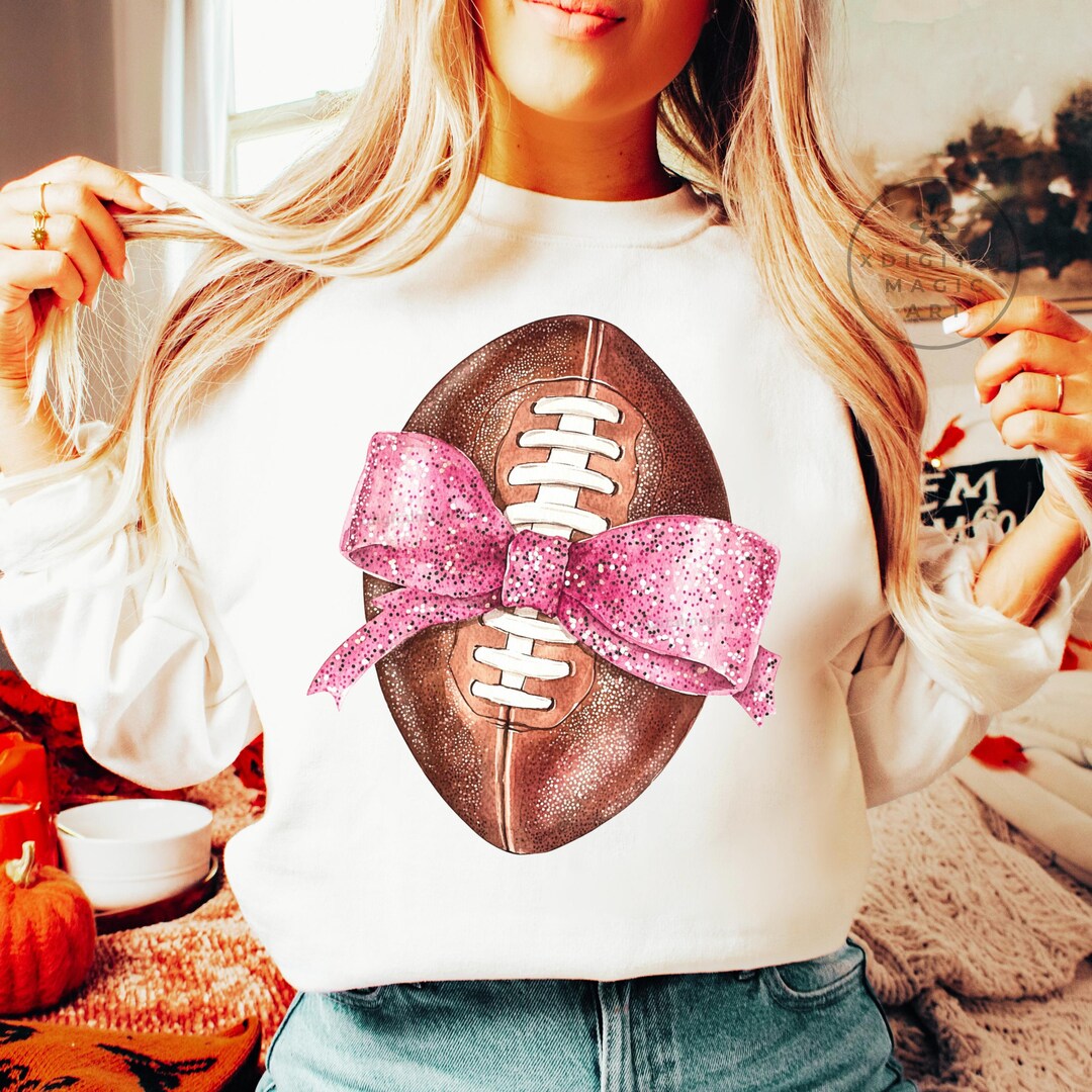 Glitter Pink Bow Football PNG, Cute Football Clipart for Sports Crafts ...