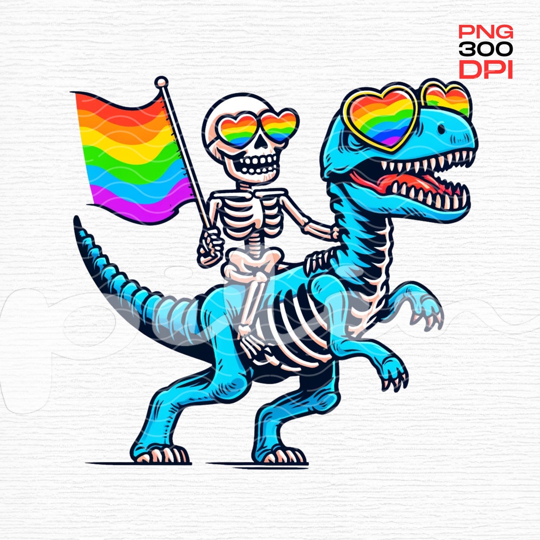 Skeleton Riding Dinosaur LGBTQ Png, Pride Sublimation, Gay Skeleton Png ...