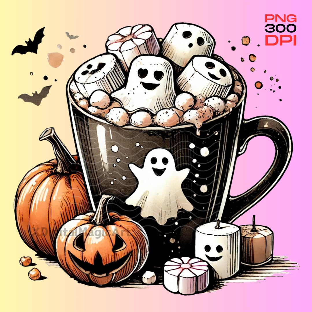 Halloween Ghost Hot Cocoa PNG, Watercolor Pumpkin Spice Latte Clipart ...