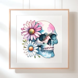 Daisy Skull PNG Clipart for Sublimation Watercolor Floral Skull Digital ...