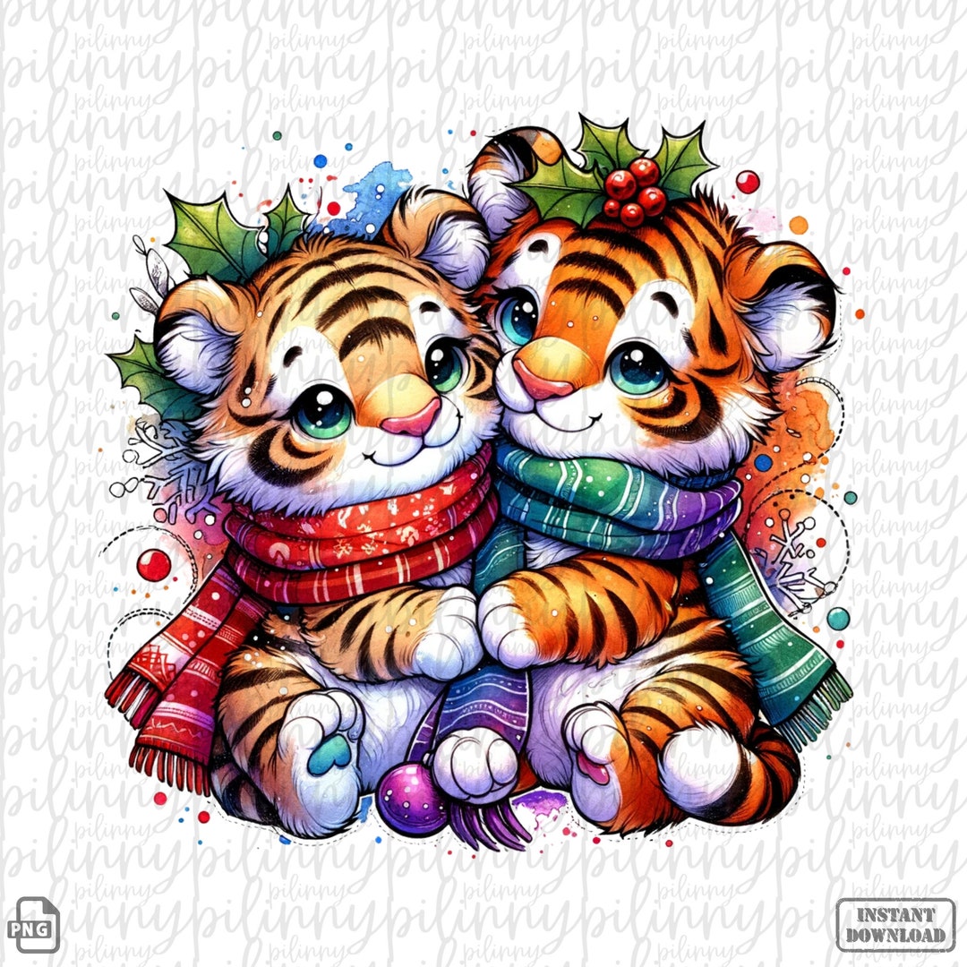 Tiger Love Watercolor PNG, Watercolor Christmas Clipart, PNG Christmas ...