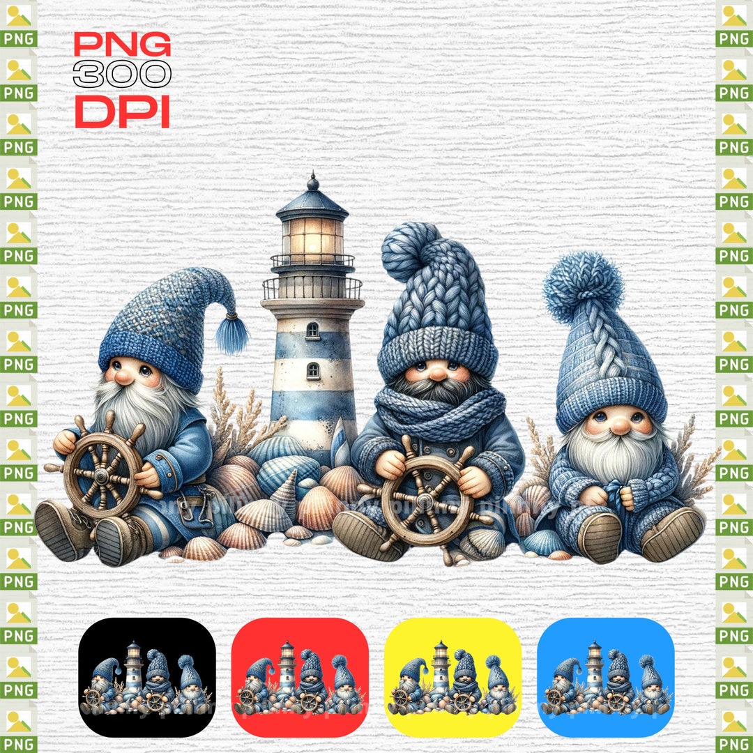 Lighthouse Gnome Clipart Nautical Lighthouse Gnomes PNG Coastal Gnome ...