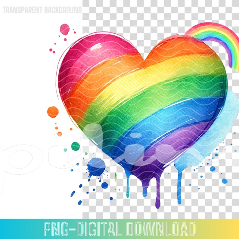Watercolor Rainbow Heart PNG Clipart Pride Heart Digital Download ...