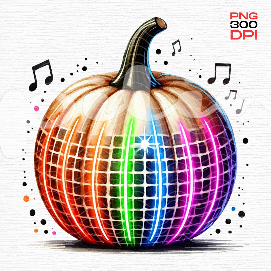 Disco Pumpkin PNG, Rainbow Pumpkin Clipart, Autumn Sublimation ...