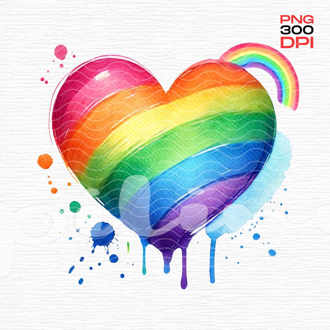 Watercolor Rainbow Heart PNG Clipart Pride Heart Digital Download ...