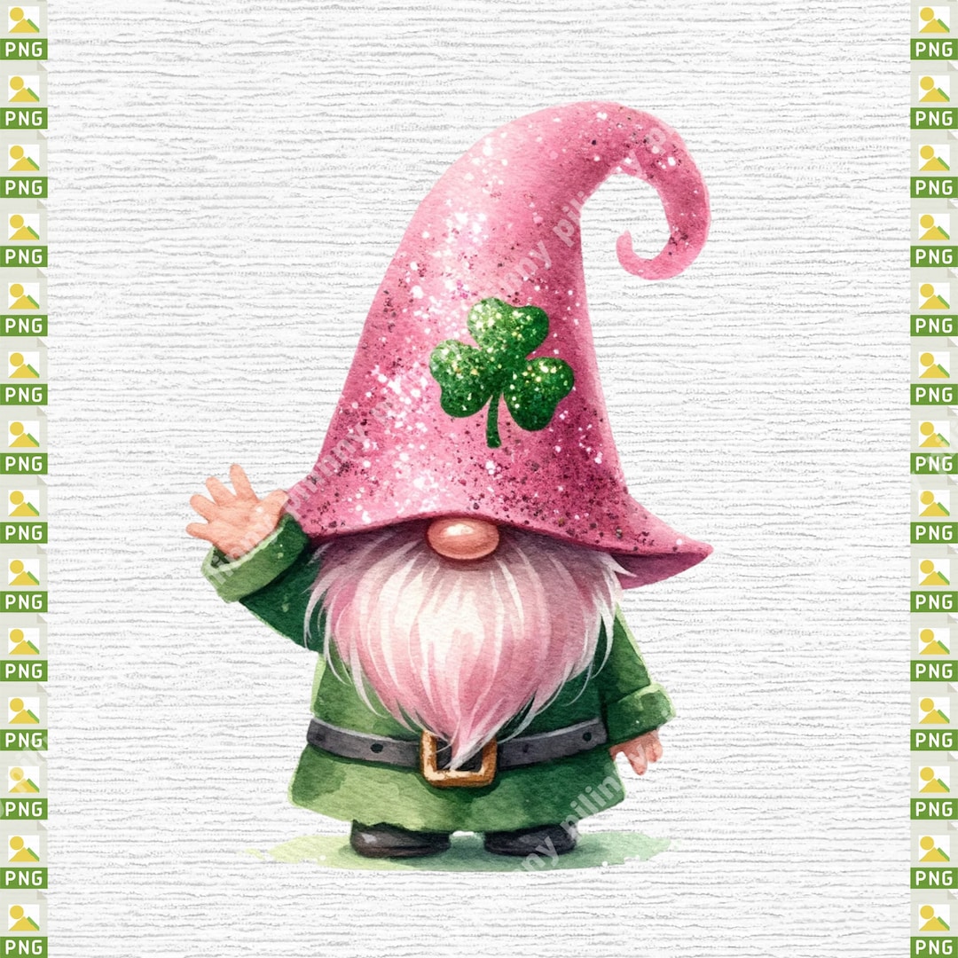 Watercolor St. Patrick's Day Gnome Sparkling Pink St. Patrick's Gnome ...