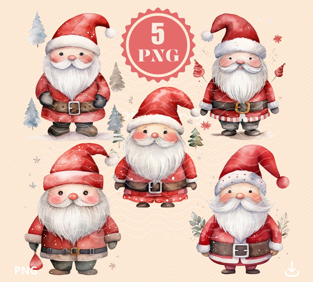Scandi Santa Claus Clipart Bundle 5 PNG, Watercolor Christmas Clipart ...