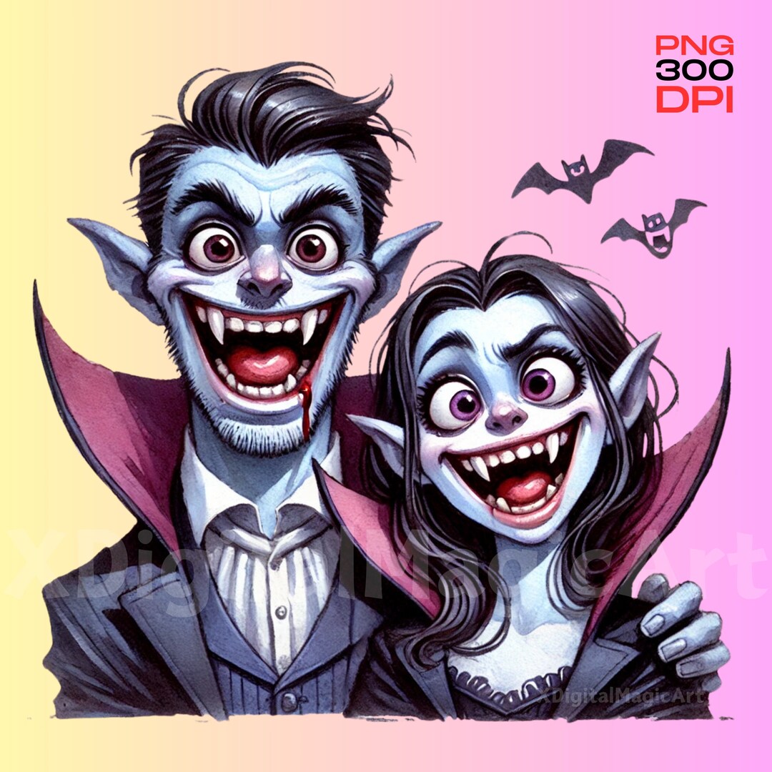 Halloween Vampire Png, Funny Vampire Couple Halloween PNG, Cartoon ...