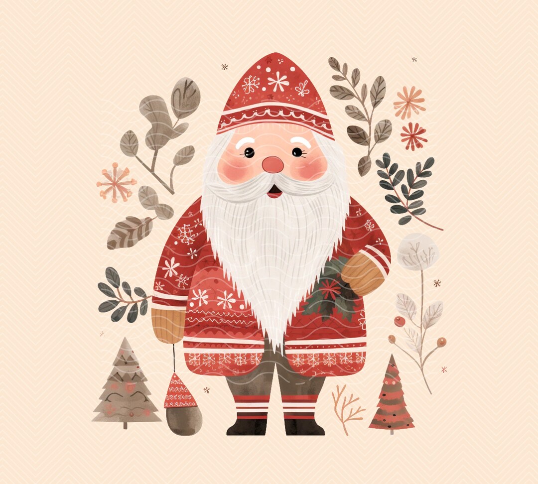 Scandi Santa Claus Clipart Bundle 5 PNG, Watercolor Xmas Clip Art PNG ...