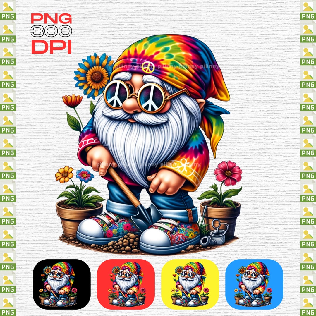 Hippie Gnome Clipart Bundle, Hippy Gnome Clipart, Peace Gnome Png ...