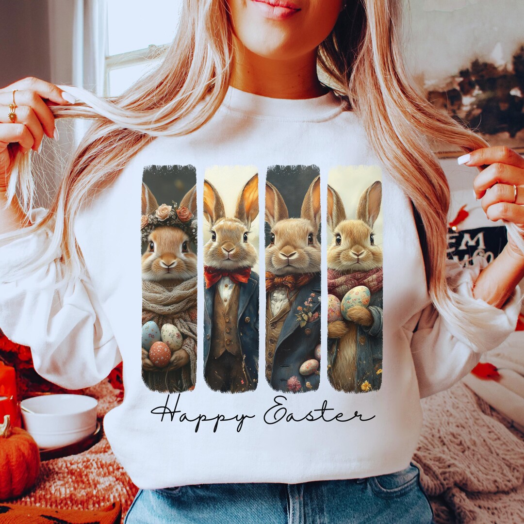 Happy Easter Retro PNG – Hippity Hoppity Bunny Clipart, Vintage Eggs ...