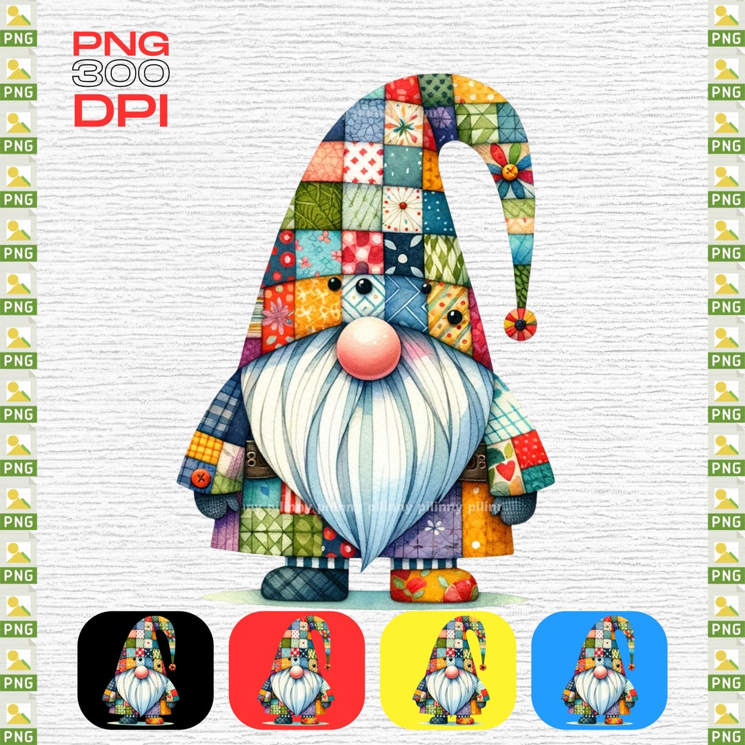Patchwork Gnomes Clipart, Colorful Watercolor Quilted Gnome Digital Art for Scrapbooking ...