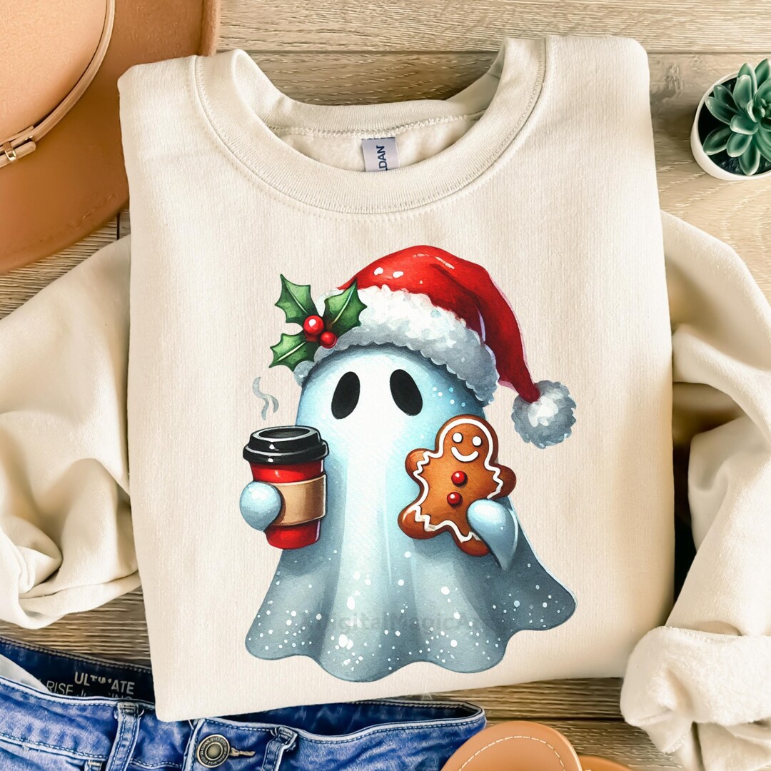 Cute Christmas Ghost PNG | Cute Holiday Ghost With Coffee and ...