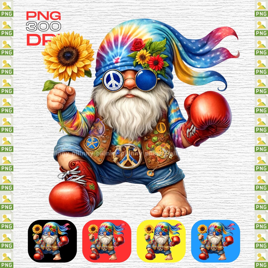 Hippie Gnome Clipart PNG Peaceful Fighter Gnome Digital Art, Sunflower ...