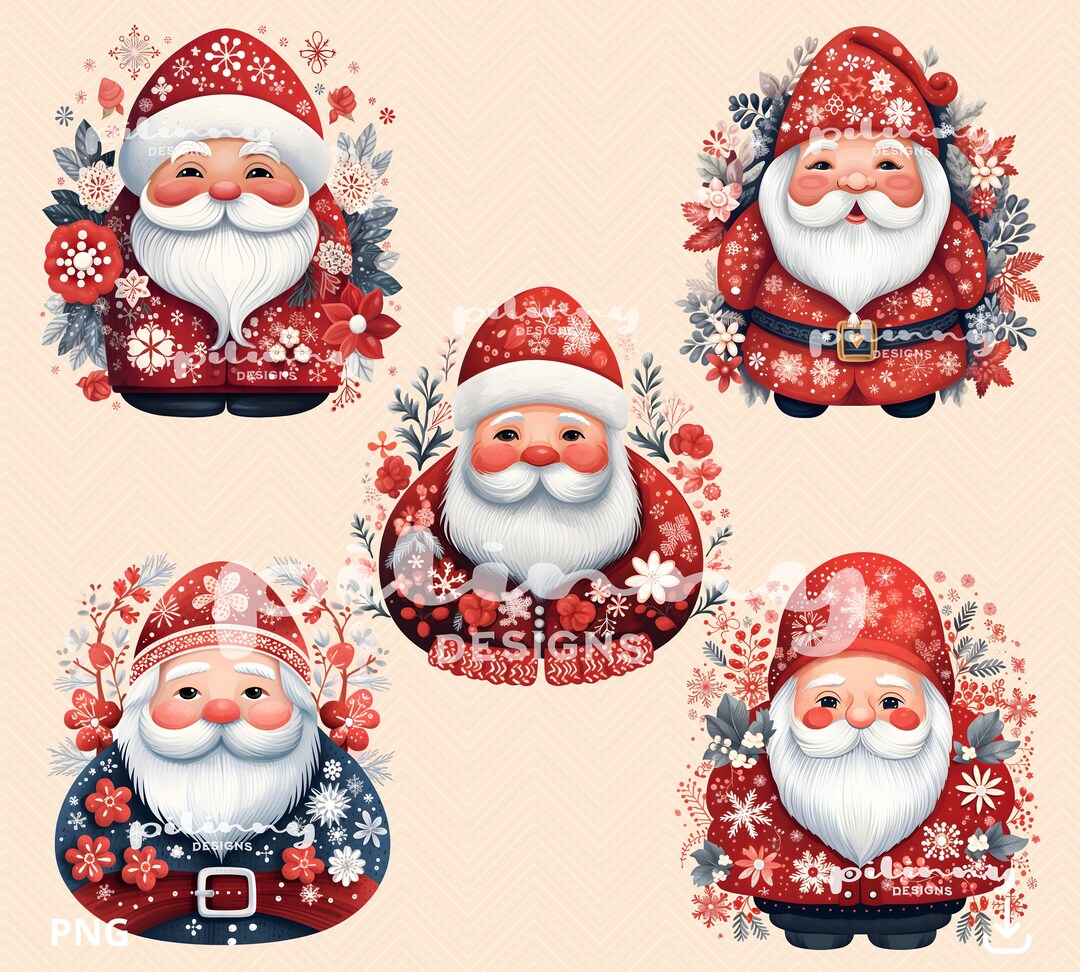 Scandi Santa Claus Clipart Bundle 5 PNG, Watercolor Christmas Clipart ...