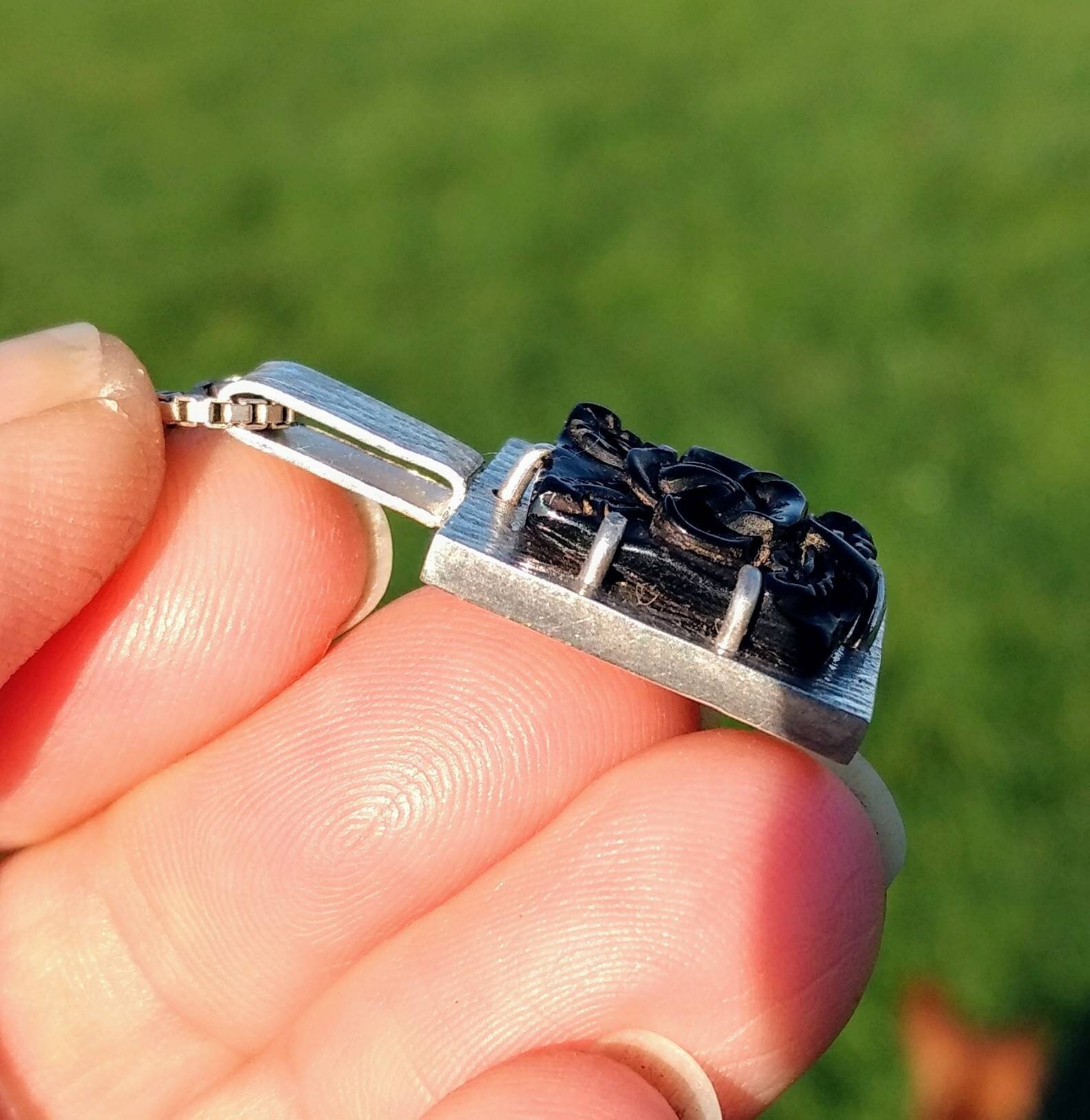 Handmade Pendant - Carved Jet - Hallmarked Sterling Silver - Modernist ...