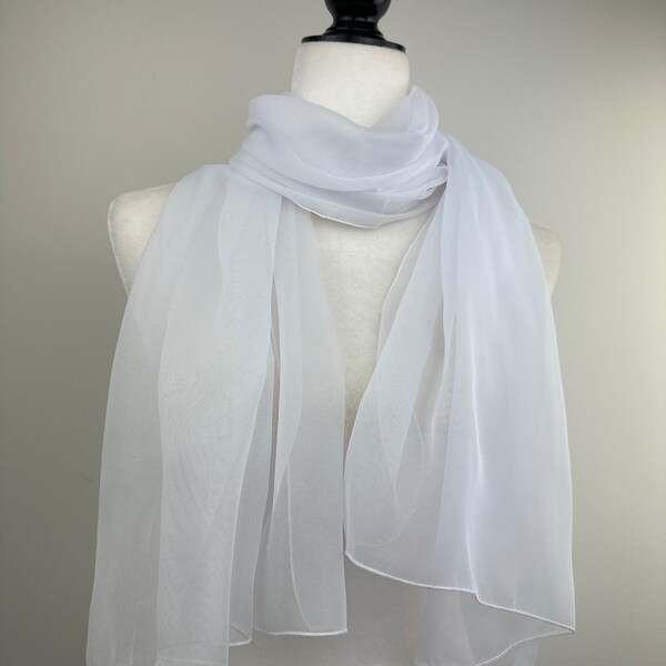 White Chiffon Scarf - Etsy