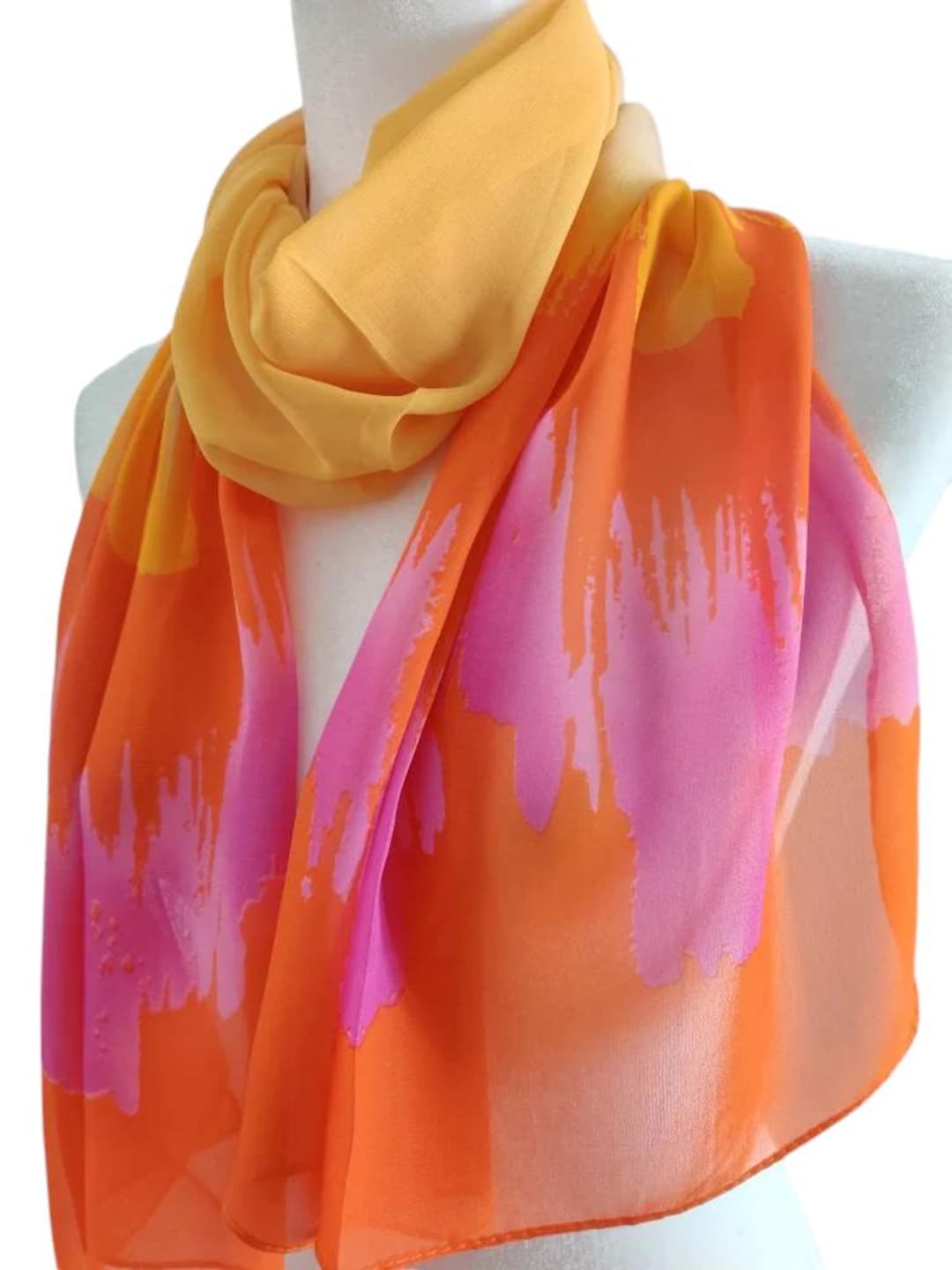 Yellow Mustard Green Floral Neck Scarf|all-season Poly Chiffon Fashion ...
