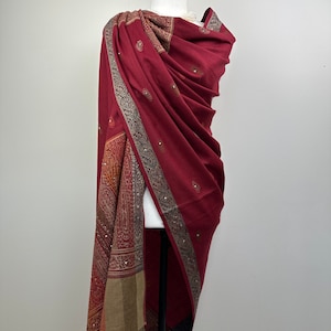 Merlot Deep Red Orange Green Festive Beaded Embellished Wool Blanket ...