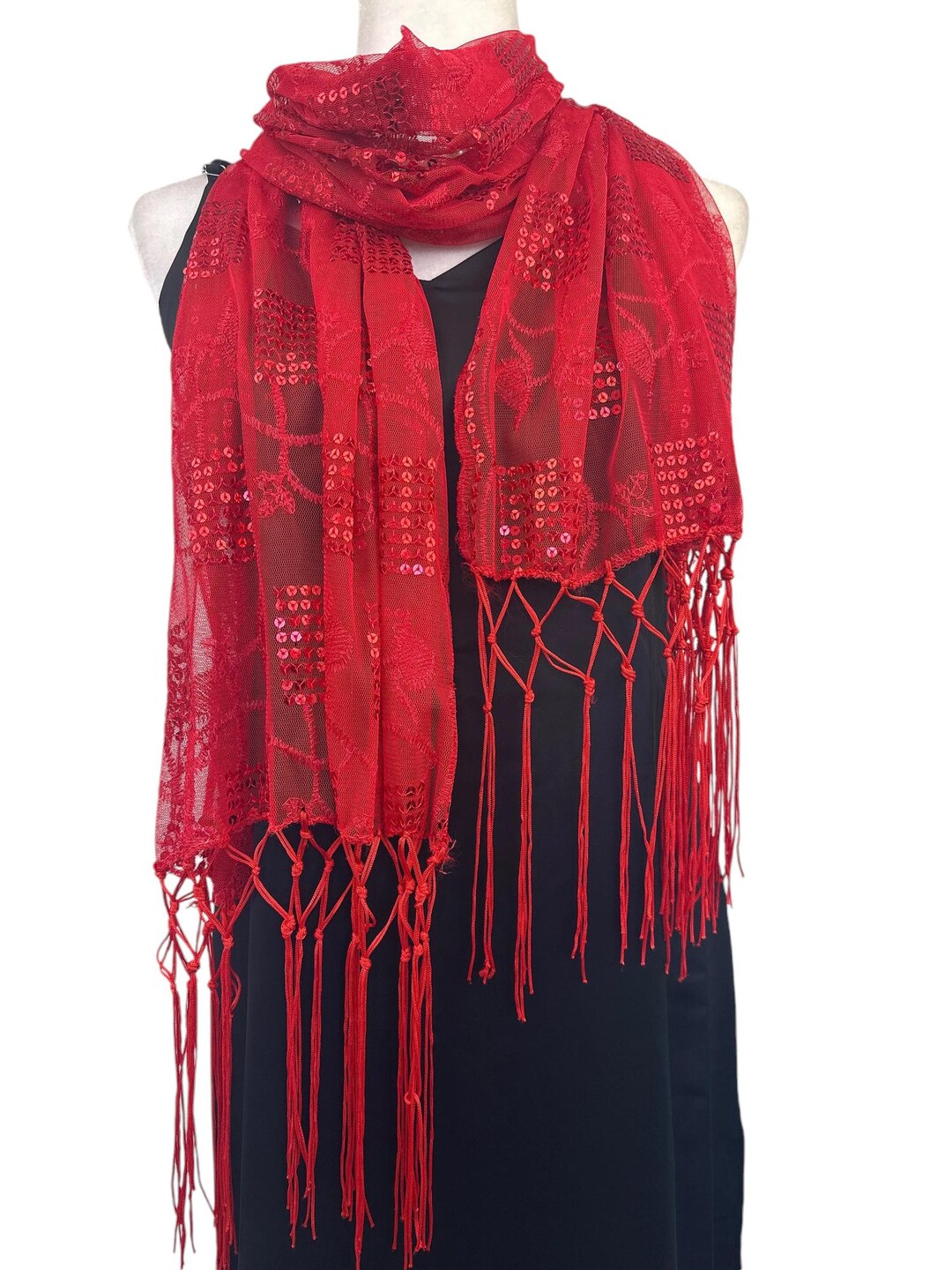 Red Lace Sequins Shawl elegant Transparent Sequins Wrap for Special ...