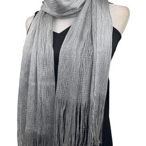 Silver Shimmer Shiny Sparkle Metallic Sheer Mesh Scarfevening ...