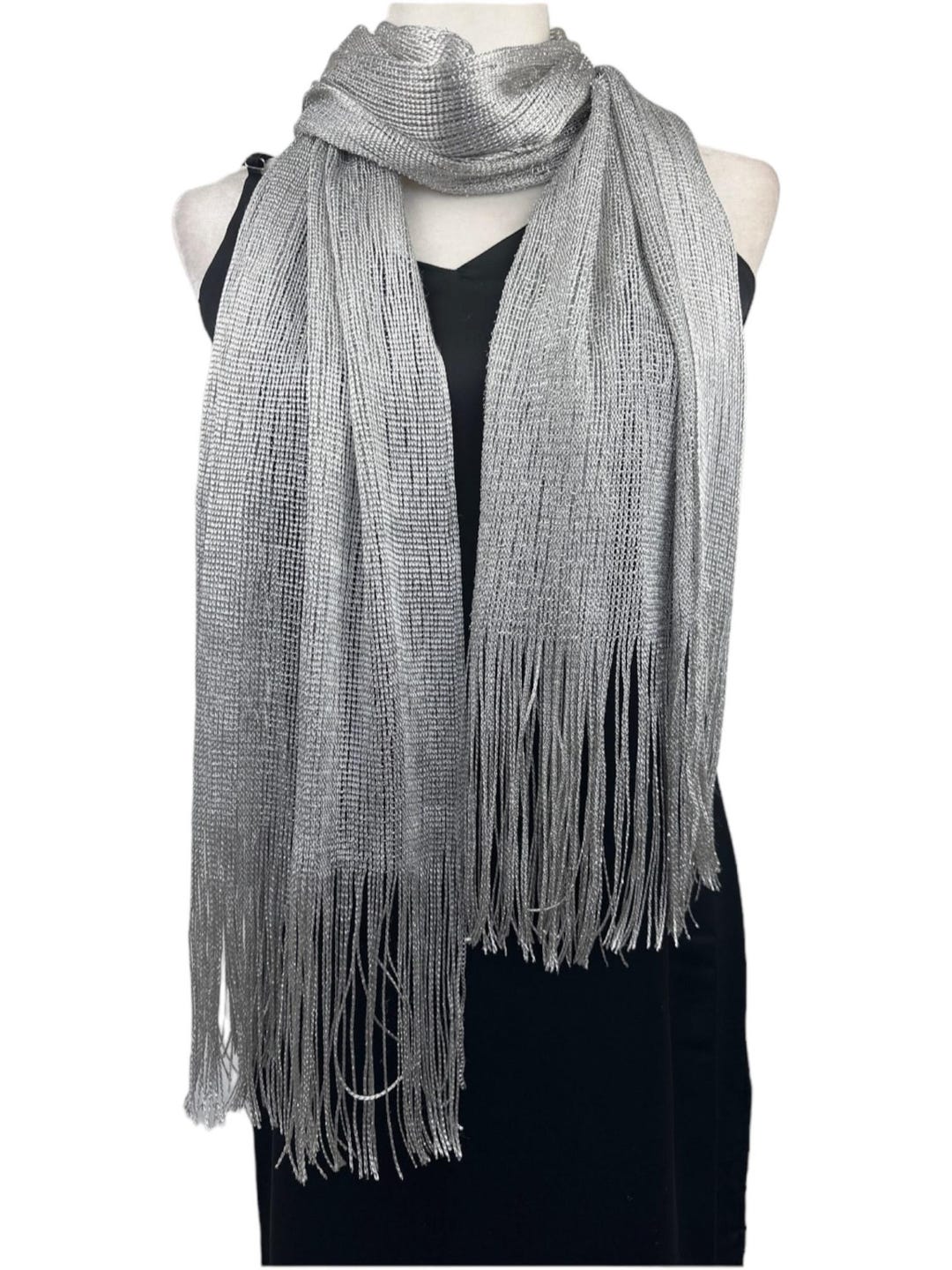 Silver Shimmer Shiny Sparkle Metallic Sheer Mesh Scarf|evening Coverup ...