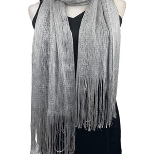 Silver Shimmer Shiny Sparkle Metallic Sheer Mesh Scarfevening ...