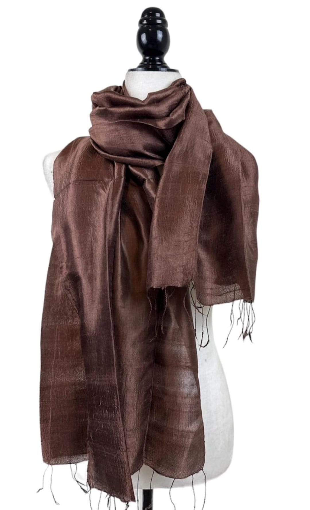 Brown Raw Silk Shawl Vibrant Dressy Elegant Scarf Bridal Wedding ...