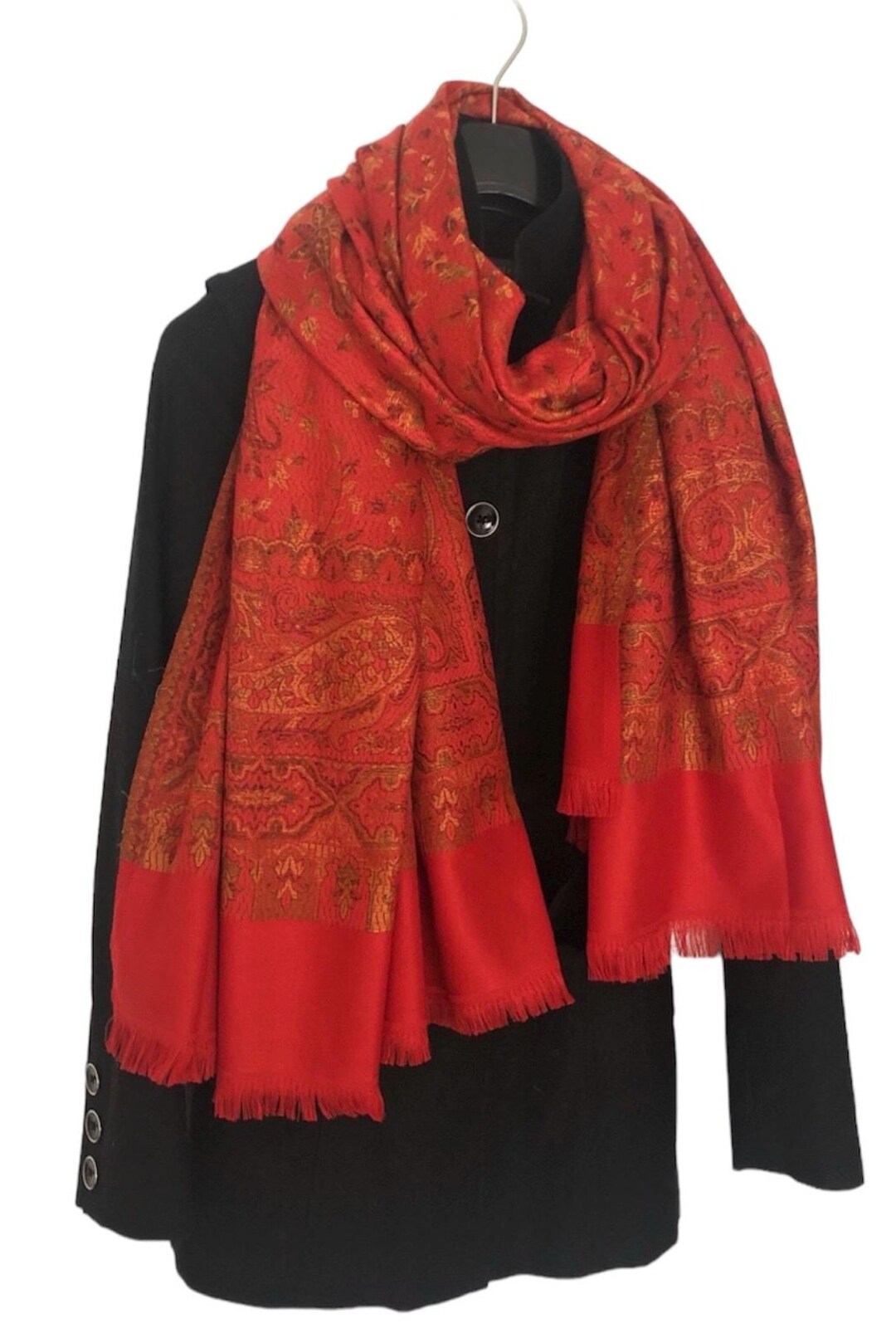 Red Floral Wool Blanket Scarf: Christmas Travel Shawl - Etsy