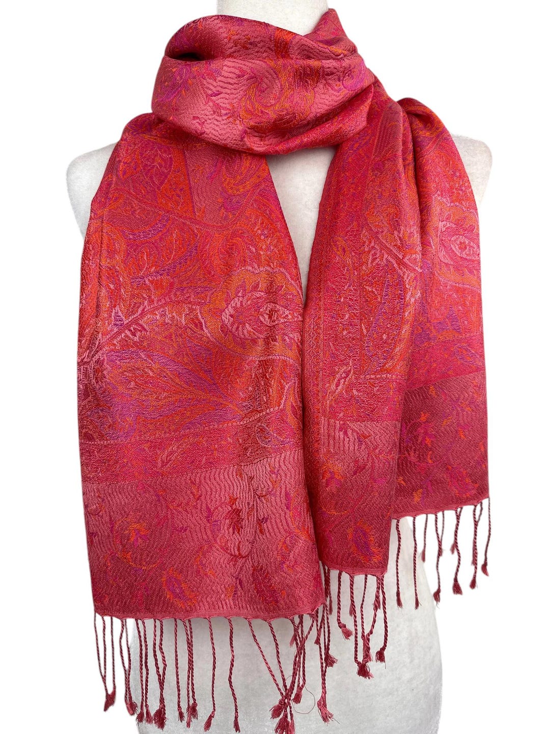 Pink Coral Silk Neck Scarf | Elegant Floral Paisley All-season Muffler ...