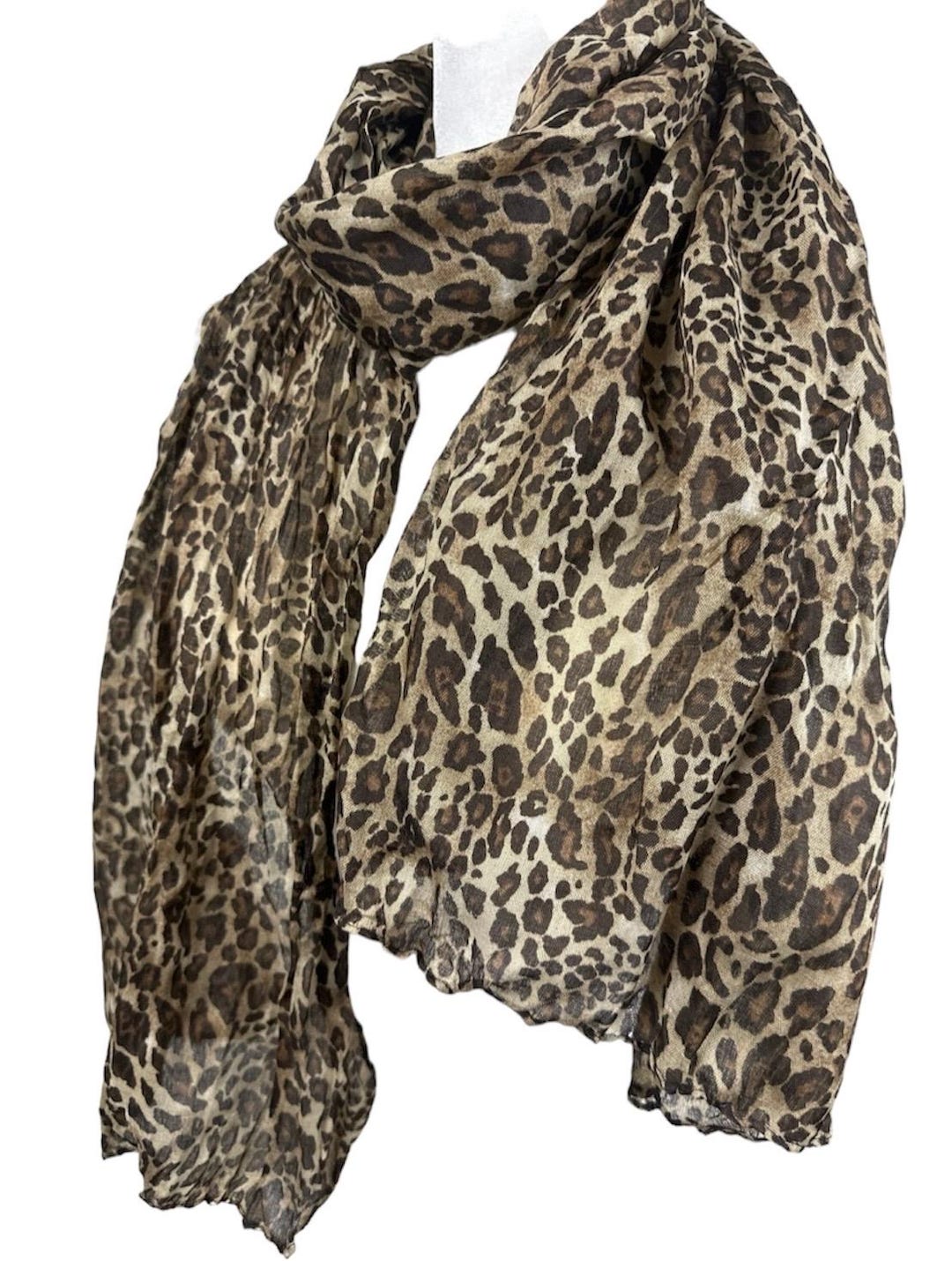 Beige Brown Animal Print Scarf: Elegant Lightweight All Season Everyday ...