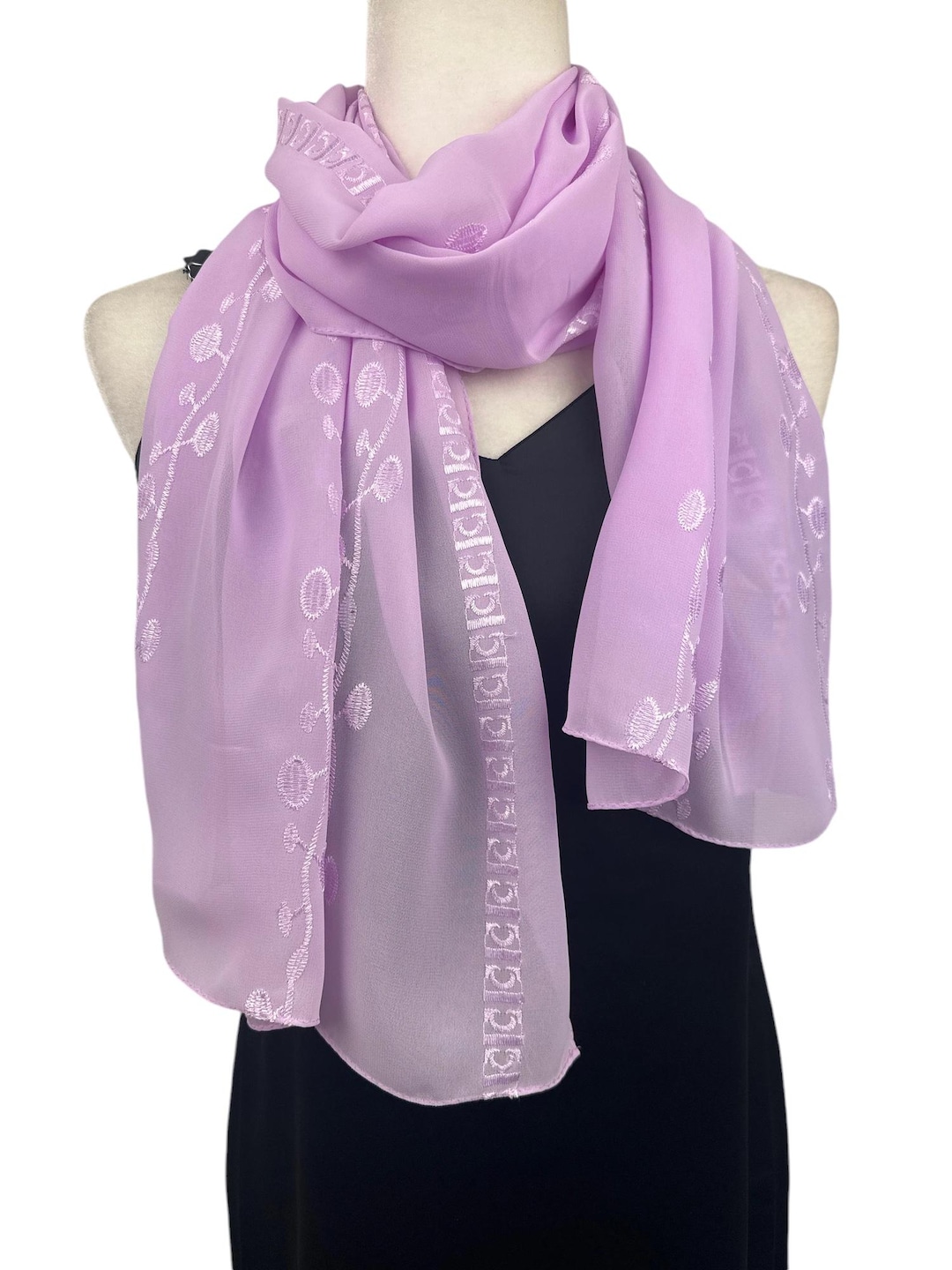 Lilac Purple Floral Scarf|lightweight All-season Scarf|poly Chiffon ...