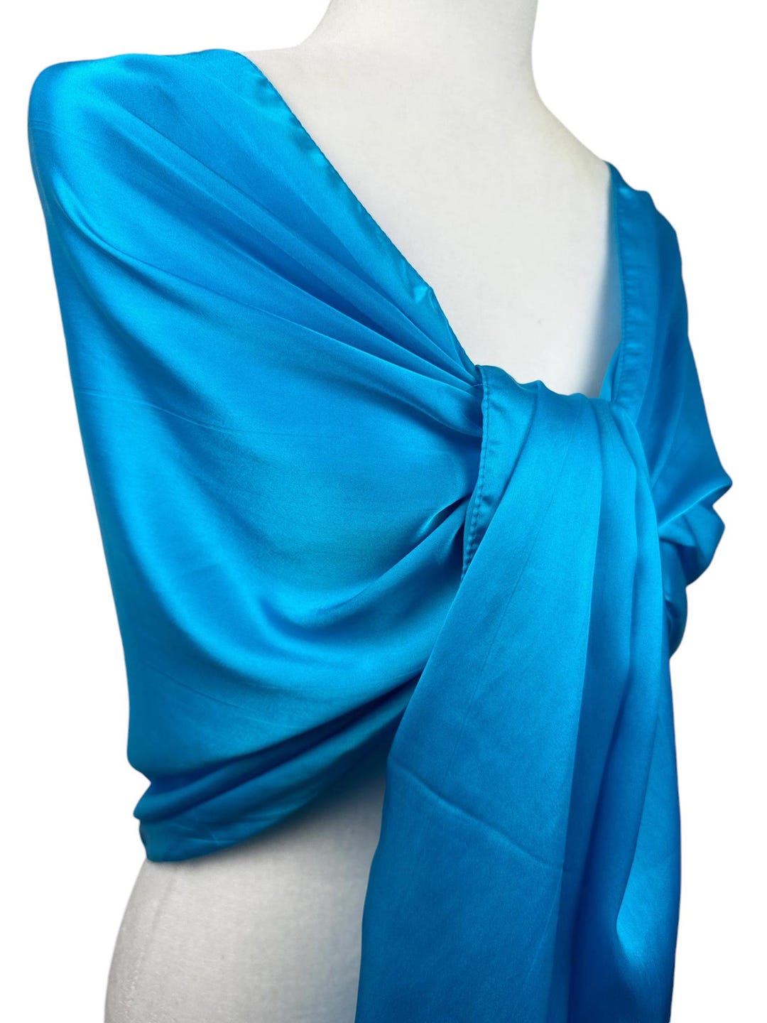 Turquoise Blue Poly Satin Shawl elegant Wedding Coverupspecial Occasion ...