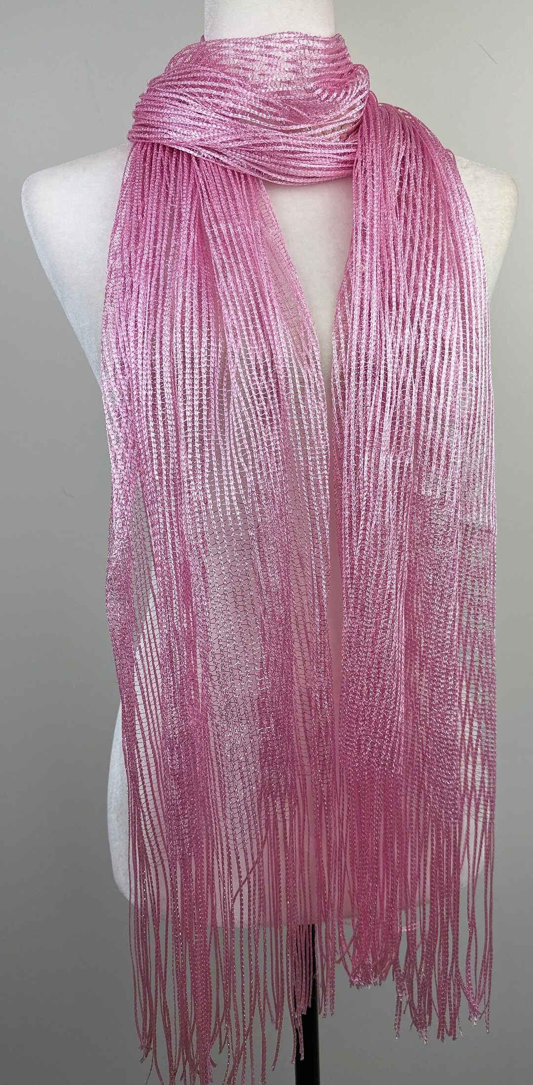 Fashionable Pink Shimmer Shiny Sparkle Metallic Sheer Mesh Scarf ...