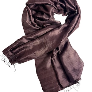 Brown Raw Silk Shawl: Elegant All-season Scarf, Wrap for Weddings and ...