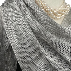 Silver Shimmer Shiny Sparkle Metallic Sheer Mesh Scarfevening ...