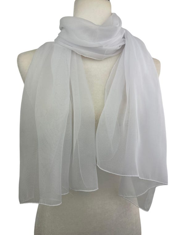 White Fashionable Poly Chiffon Sheer Transparent Neck Scarfflower Girls Wrapbridesmaids Giftsinitial Personalizable Scarf20x60 Etsy