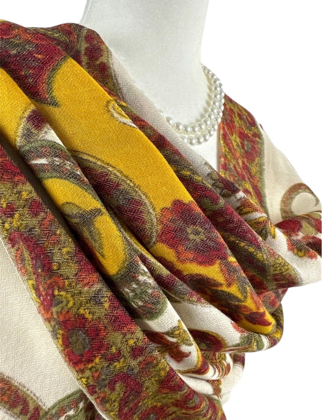Mustard Ivory Red Wool Shawl|all-season Stole|warm Winter Scarf|non ...