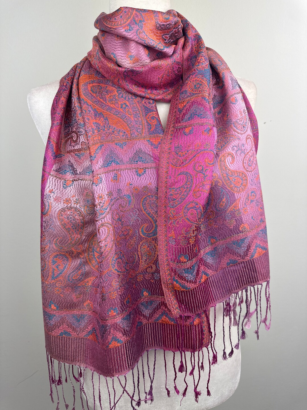 Pink Blue Multi Color Vibrant Scarf for Womenpaisley Floral Soft Neck ...