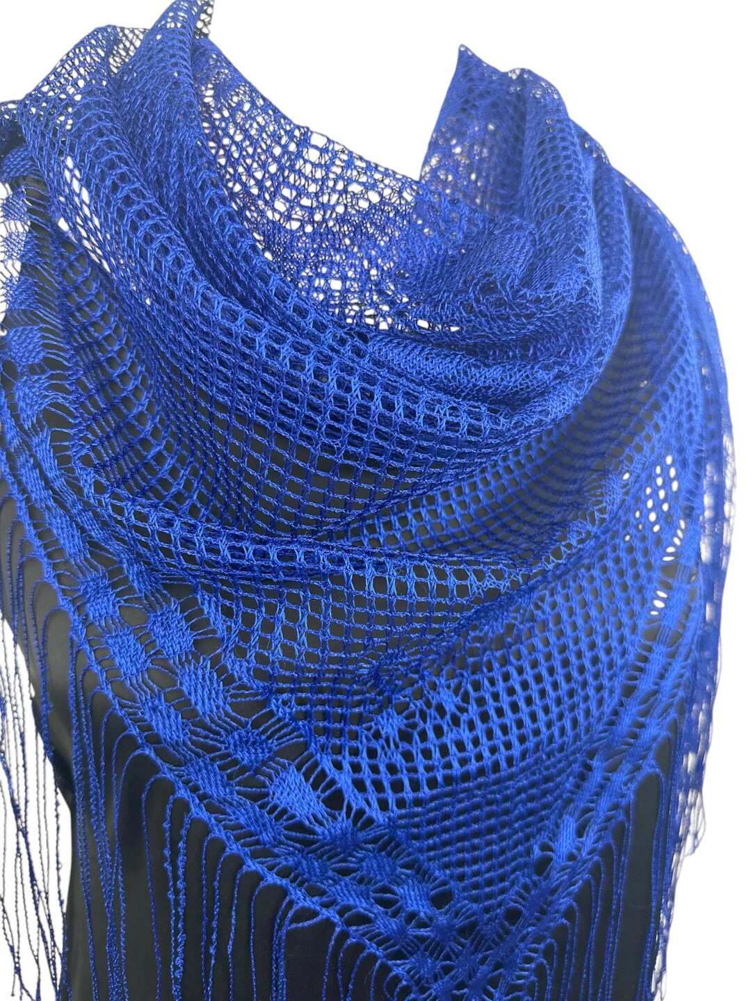 Royal Blue Triangle Lace Shawl| Elegant Special Occasion Wrap| Sheer ...