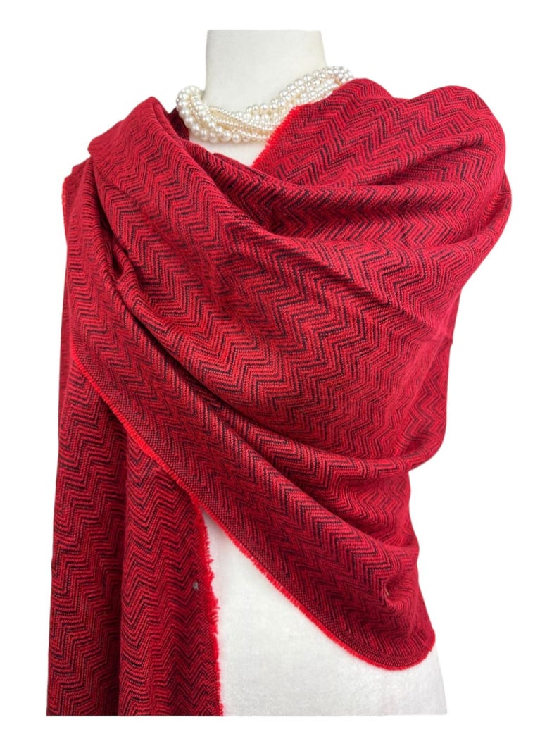 Red and Black Herringbone Scarf - Acrylic Unisex Classic Shawl Wrap - Etsy