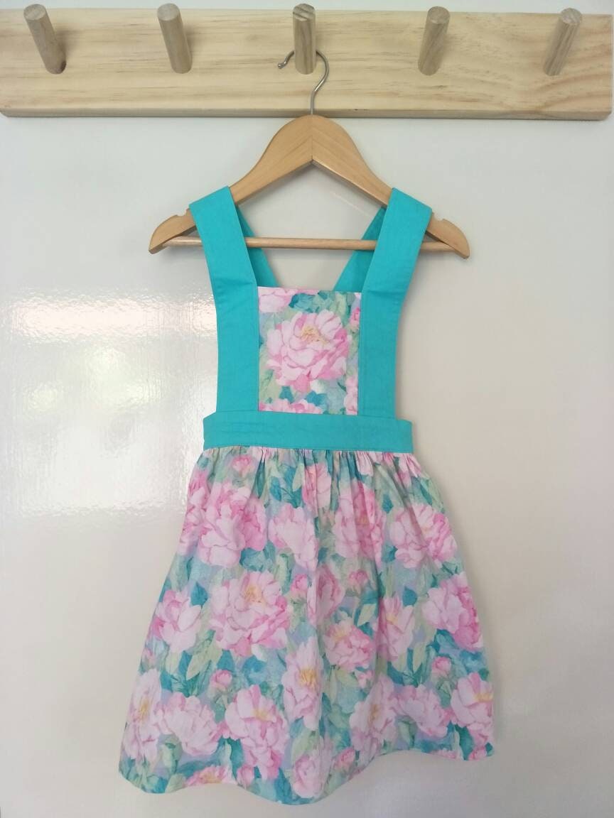 Girls size 3 pinafore, floral pinafore, girls dress, winter dress ...