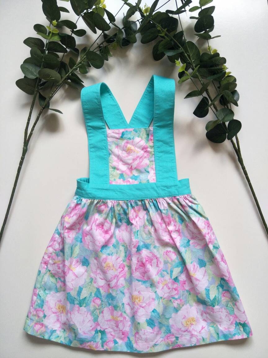 Girls size 3 pinafore, floral pinafore, girls dress, winter dress ...