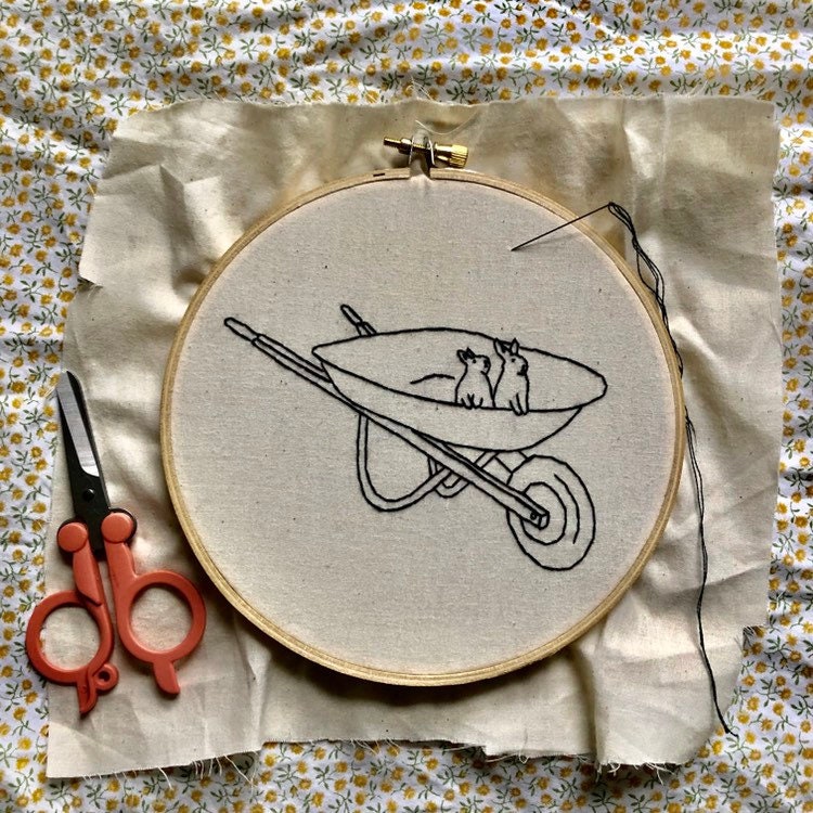 Bunnies in Wheelbarrow Hand Embroidery Pattern (PDF Digital Download ...