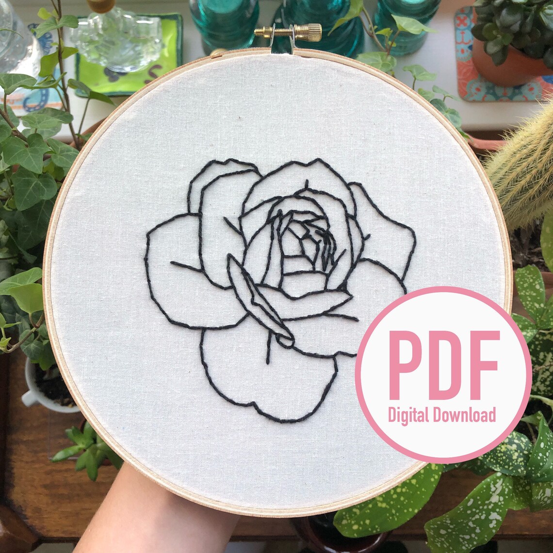 Rose Flower Hand Embroidery Pattern (PDF Digital Download) - Etsy
