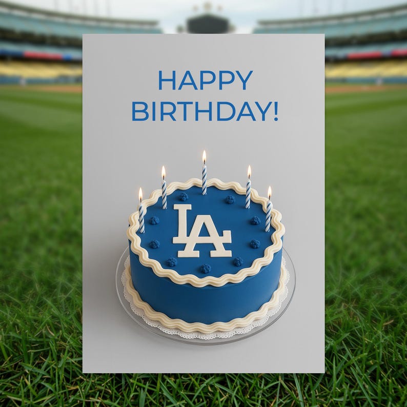 Los Angeles Dodgers Birthday Card Printable PDF, Baseball Birthday Card ...