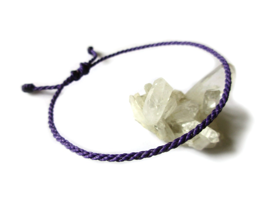 Purple Cord Bracelet 2 Mm Thin Round Rope Wristband Braided With Waxed ...