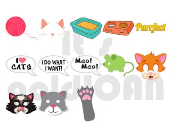 Cats photo booth props kitty ears kitty masquerade kitty | Etsy